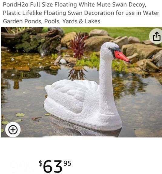 Full Size Floating White Mute Swan Decoy, Plastic Lifelike Floating ...