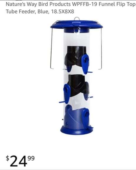Nature's Way Bird Products WPFFB-19 Funnel Flip Top Tube Feeder, Blue ...
