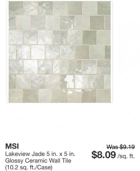 16 Boxes Of Lakeview Jade Glossy Ceramic Wall Tile 5x5”-60ct Each Box ...