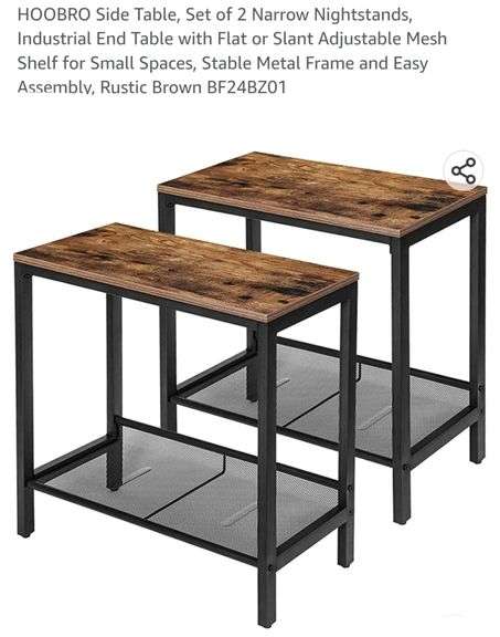 HOOBRO Side Table, Set of 2 Narrow Nightstands, Industrial End Table ...