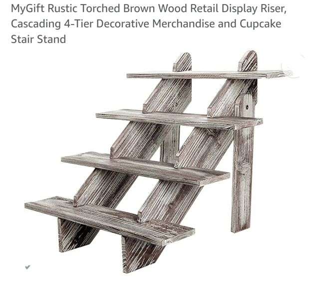 MyGift Rustic Torched Brown Wood Retail Display Riser, Cascading 4-Tier ...