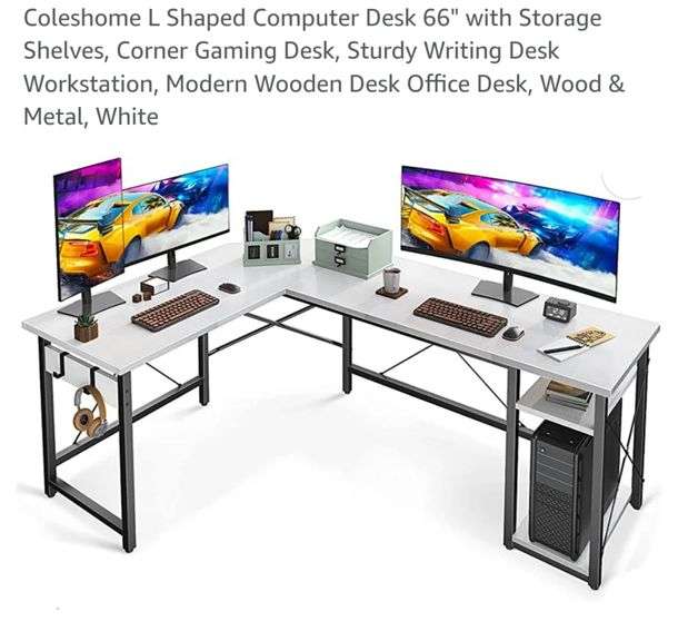 Coleshome L Shaped Computer Desk 66" with Storage Shelves, Corner ...