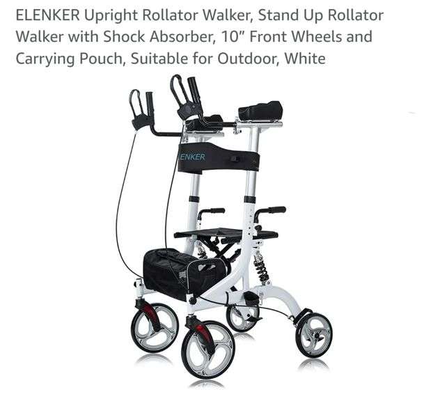ELENKER Upright Rollator Walker, Stand Up Rollator Walker with Shock Absorber, 10” Front Wheels ...