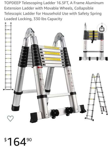 Telescoping Ladder 16.5FT, A Frame Aluminum Extension Ladder with ...