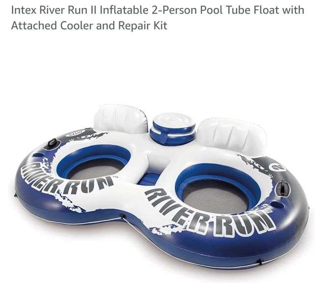 Intex River Run II Inflatable 2-Person Pool Tube Float with Attached ...