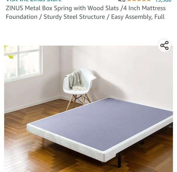 ZINUS Metal Box Spring with Wood Slats /4 Inch Mattress Foundation ...