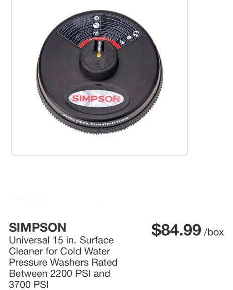 Slighty Used Simpson Universal 15” Surface Cleaner For Cold Water ...