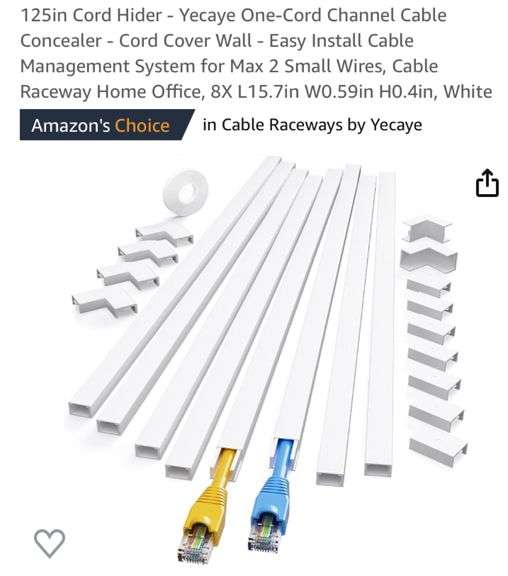 125in Cord Hider - Yecaye One-Cord Channel Cable Concealer - Cord Cover ...