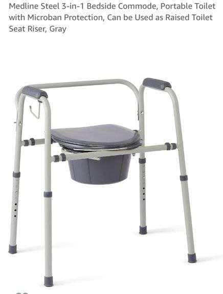 Medline Steel 3-in-1 Bedside Commode, Portable Toilet with Microban ...