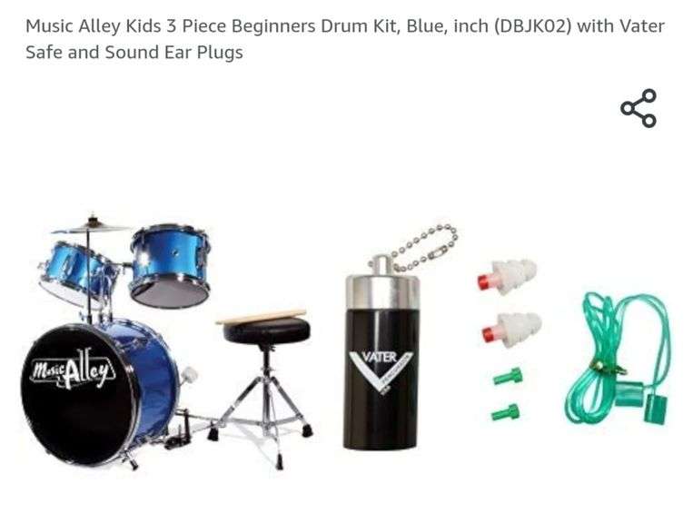 Music Alley Kids 3 Piece Beginners Drum Kit, Blue, inch (DBJK02) with ...