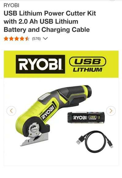 RYOBI USB Lithium Power Cutter Kit with 2.0 Ah USB Lithium Battery and ...
