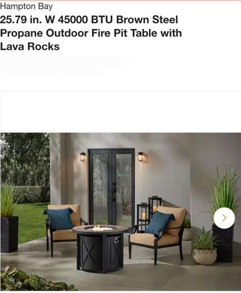Hampton Bay 25.79 in. W 45000 BTU Brown Steel Propane Outdoor Fire Pit ...