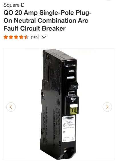 Square D QO 20 Amp Single-Pole Plug-On Neutral Combination Arc Fault Circuit Breaker - Lexington ...