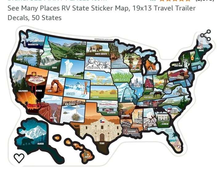 See Many Places RV State Sticker Map, 19x13 Travel Trailer Decals, 50 ...