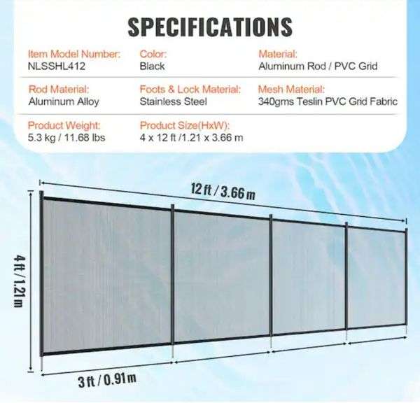 VEVOR Pool Fence 4 ft. x 12 ft. Pool Fences for In ground Pools ...