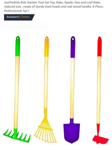 JustForKids Kids Garden Tool Set Toy, Rake, Spade, Hoe and Leaf Rake ...