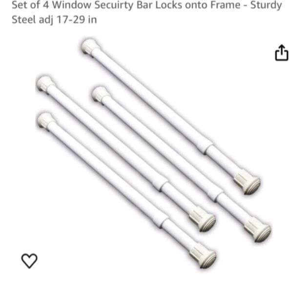 Set of 4 Window Security Bar Locks onto Frame - Sturdy Steel adj 17-29 ...