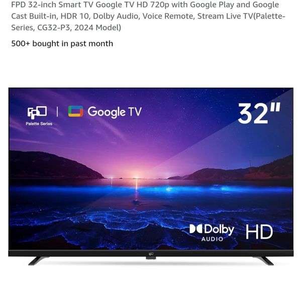 FPD 32-inch Smart TV Google TV HD 720p with Google Play and Google Cast ...