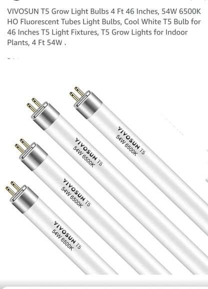 VIVOSUN T5 Grow Light Bulbs 4 Ft 46 Inches, 54W 6500K HO Fluorescent ...