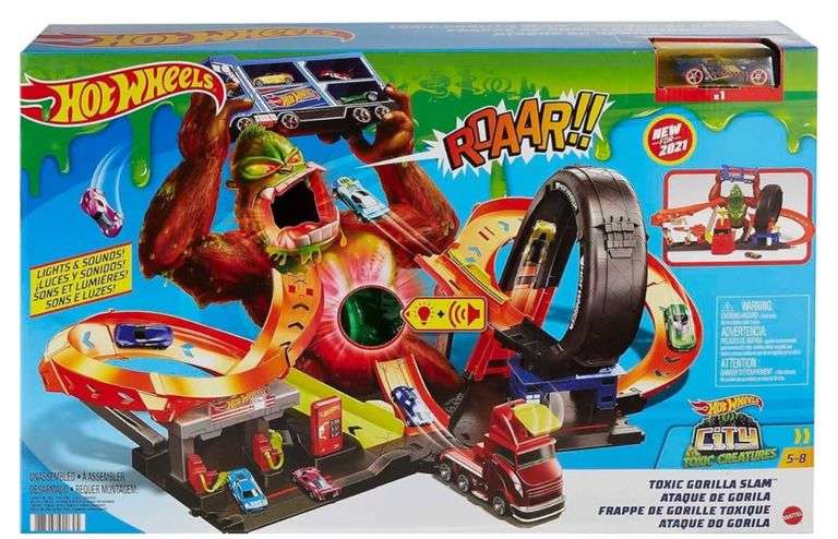 Hot Wheels City Toy Car Track Set, Toxic Gorilla Slam Gas Station ...