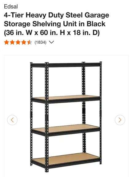 Edsal 4-Tier Heavy Duty Steel Garage Storage Shelving Unit in Black (36 ...
