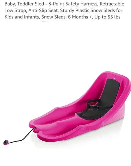 Baby, Toddler Sled - 3-Point Safety Harness, Retractable Tow Strap, Anti-Slip Seat, Sturdy ...