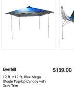 Everbilt 12 ft. x 12 ft. Blue Mega Shade Pop-Up Canopy with Grey Trim ...