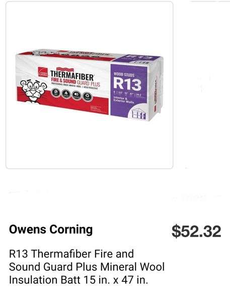 Owen's Corning R13 Rhermafiber Fire & Sound Guard Plus Mineral Wool ...