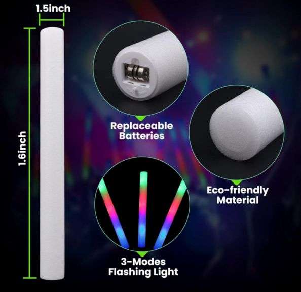 24 Pcs Foam Glow Sticks Bulk, New Years Eve Party Supplies, LED Foam ...