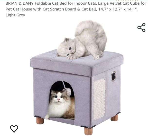 READ! Foldable Cat Bed for Indoor Cats, Large Velvet Cat Cube for Pet ...