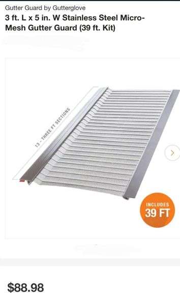 3 ft. L x 5 in. W Stainless Steel Micro-Mesh Gutter Guard (39 ft. Kit ...