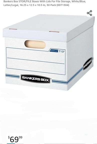 Bankers Box STOR/FILE Boxes With Lids For File Storage, White/Blue ...