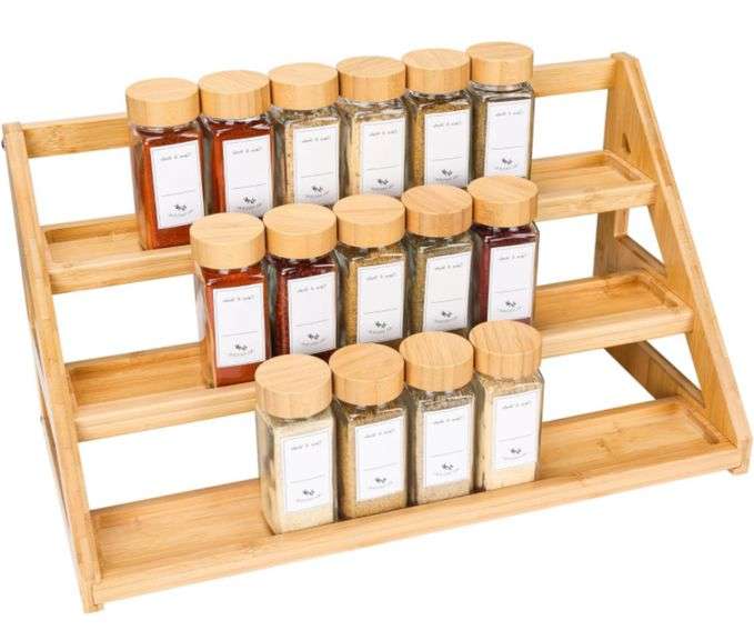 Bamboo Tiered Spice Rack for Countertop Spice Organizer for Pantry ...