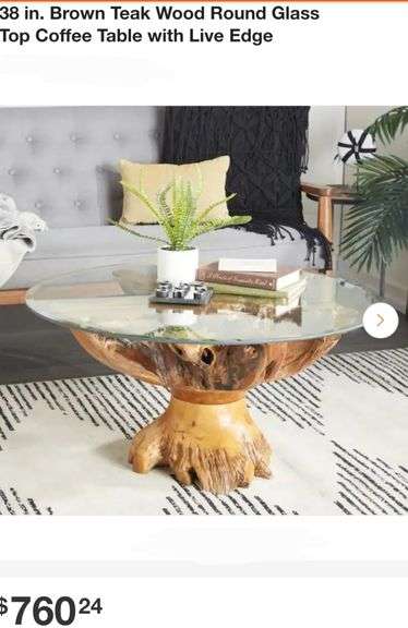 Read! Litton Lane 38 in. Brown Teak Wood Round Glass Top Coffee Table ...