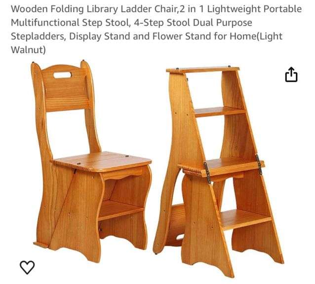 Wooden Folding Library Ladder Chair,2 in 1 Lightweight Portable ...