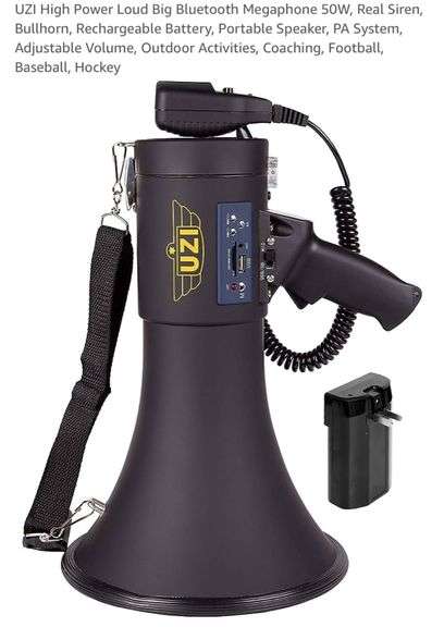 UZI High Power Loud Big Bluetooth Megaphone 50W, Real Siren, Bullhorn ...