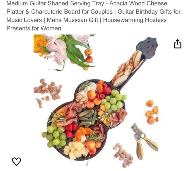 Medium Guitar Shaped Serving Tray - Acacia Wood Cheese Platter ...