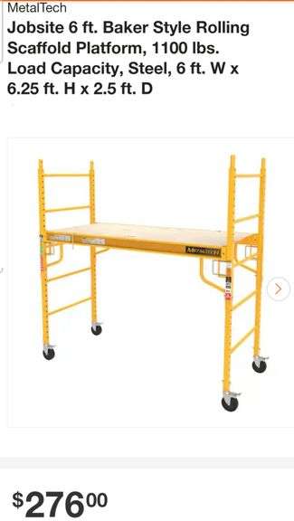MetalTech Jobsite 6 ft. Baker Style Rolling Scaffold Platform, 1100 lbs ...