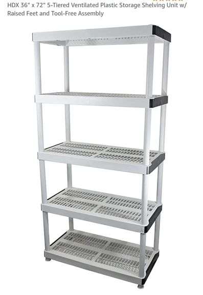 HDX 36” x 72” 5-Tiered Ventilated Plastic Storage Shelving Unit w ...