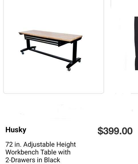 Husky 72" Adjustable Height Workbench Table With 2 Drawers - Lexington ...