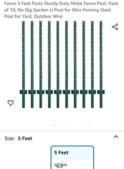 Fence 5 Feet Posts Sturdy Duty Metal Fence Post, Pack of 10, No Dig ...