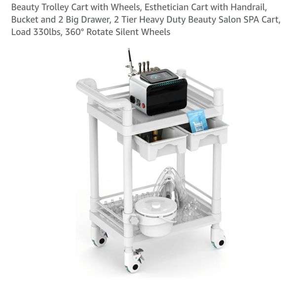 Beauty Trolley Cart with Wheels, Esthetician Cart with Handrail, Bucket ...
