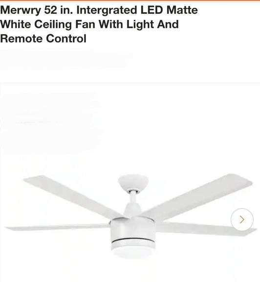 Merwry 52 in. Intergrated LED Matte White Ceiling Fan With Light And ...