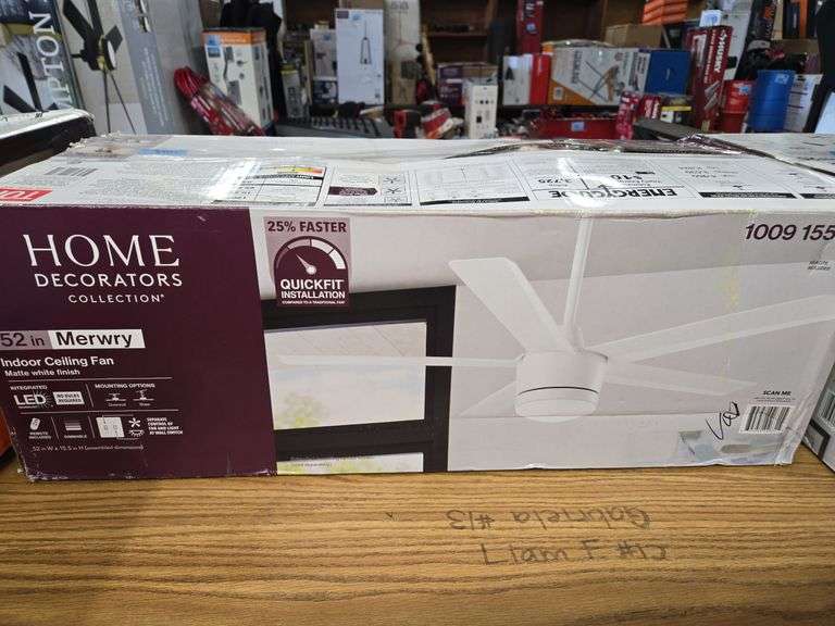 Merwry 52 in. Intergrated LED Matte White Ceiling Fan With Light And ...