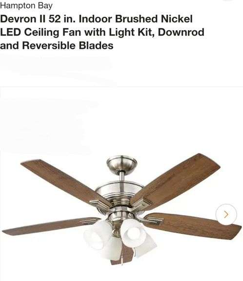 Hampton Bay Devron II 52 in. Indoor Brushed Nickel LED Ceiling Fan with ...