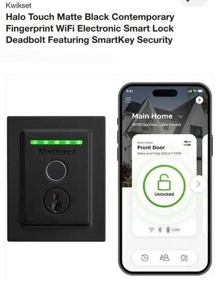 Kwikset Halo Touch Matte Black Contemporary Fingerprint WiFi Electronic ...