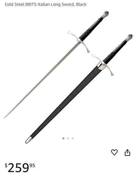 Cold Steel 35.5” 88ITS Italian Long Sword, Black - Lexington Online Auction