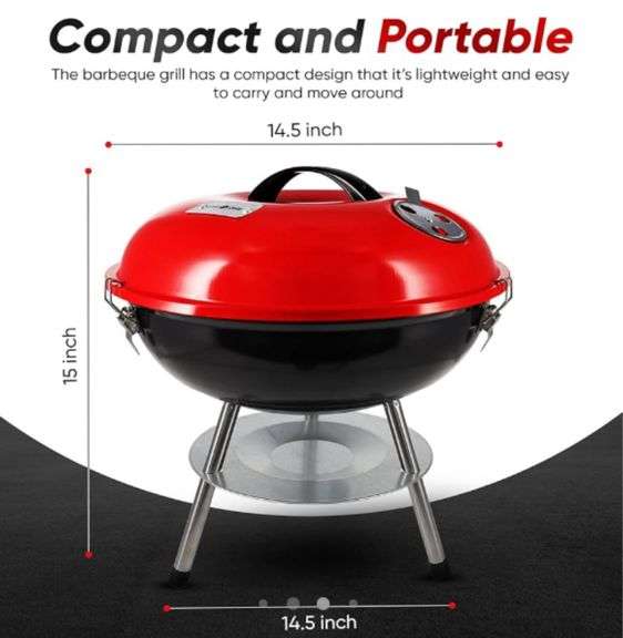 Gas One – 14-inch Portable Barbecue Grill with 3-Point Locking Lid for ...