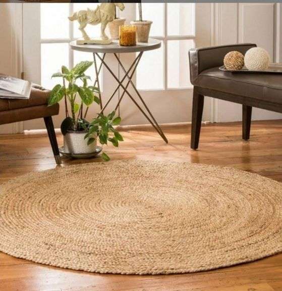 FRELISH DECOR Handwoven Jute Area Rug - 3 feet Round - Natural Yarn ...