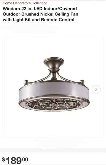 Windara 22 in. LED Indoor/Covered Outdoor Brushed Nickel Ceiling Fan ...